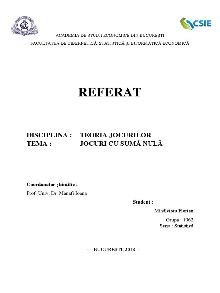 Proiect Teoria Jocurilor | PDF