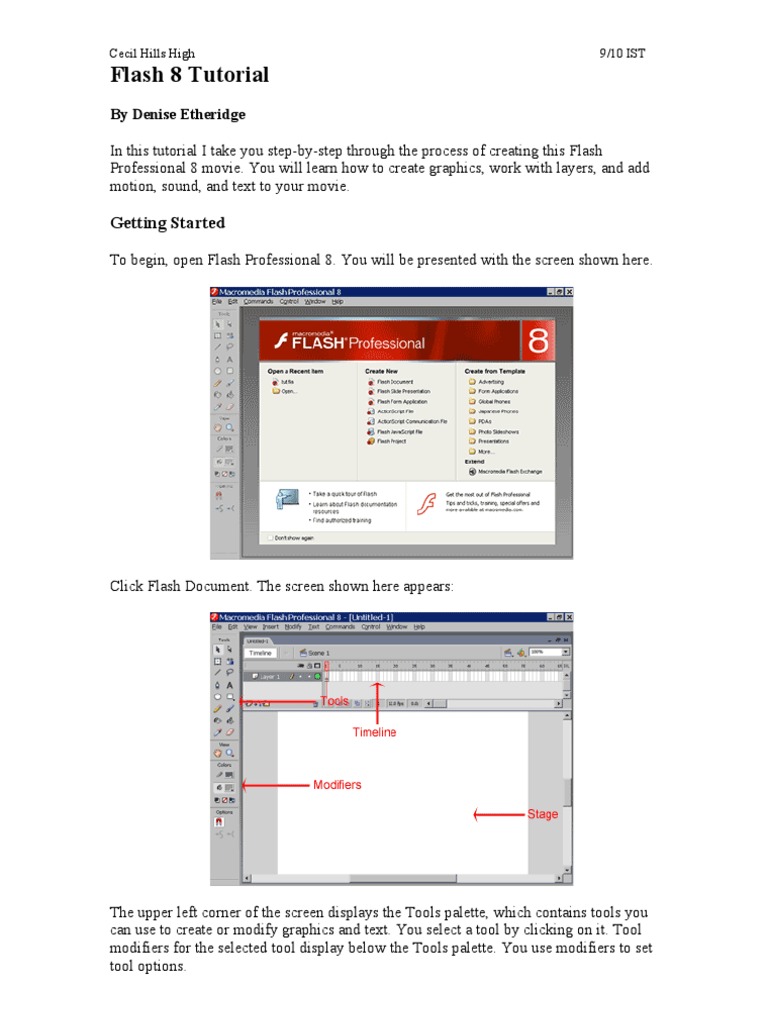 Flash 8 Tutorial: Getting Started | PDF | Menu (Computing) | Icon (Computing)