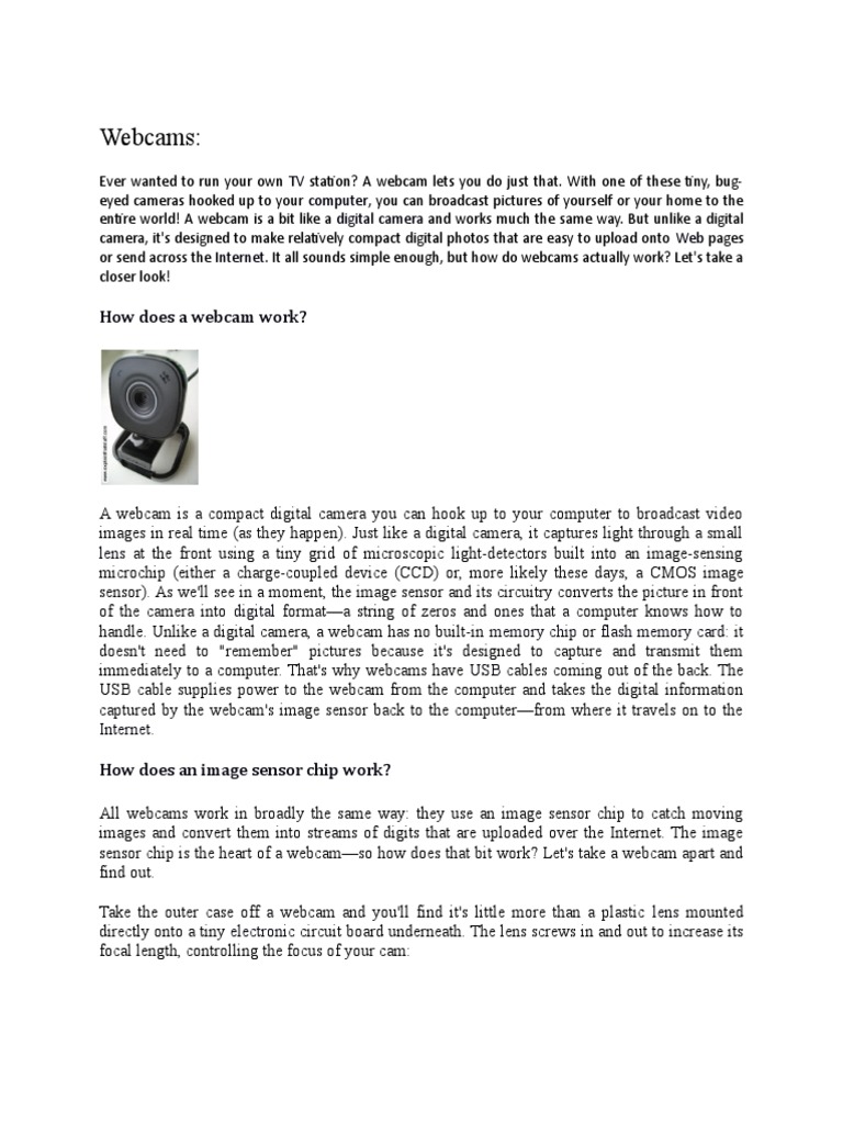 Webcams:: How Does A Webcam Work? | PDF | Pixel | Charge Coupled Device