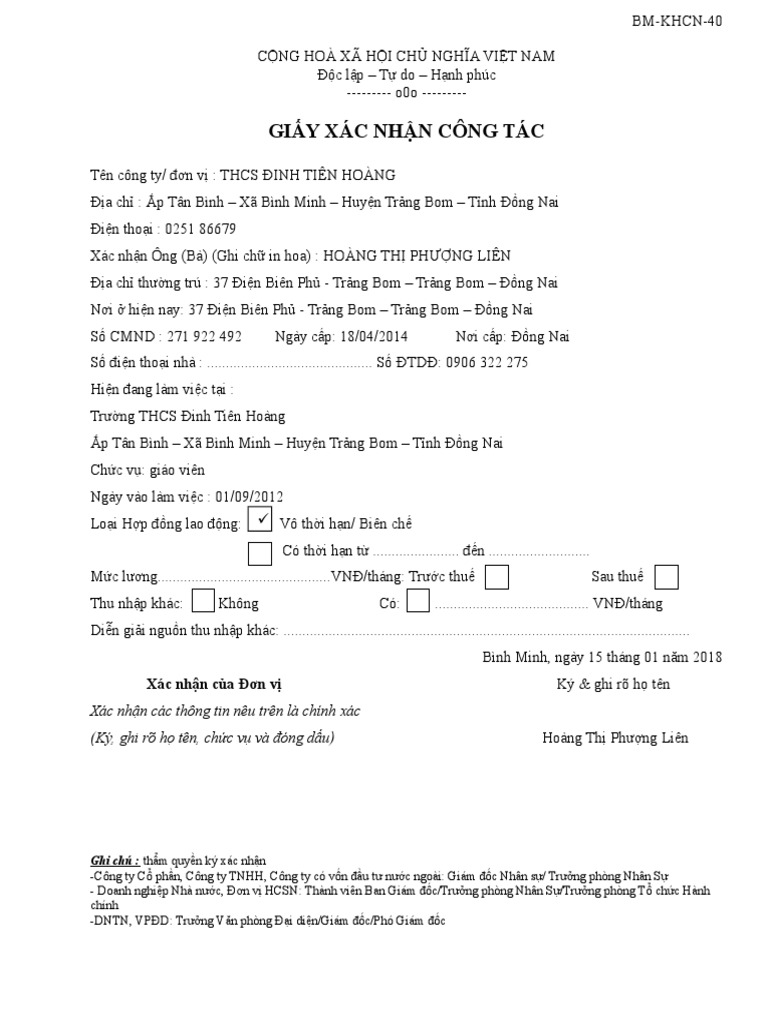 Giay Xac Nhan Cong Tac | PDF