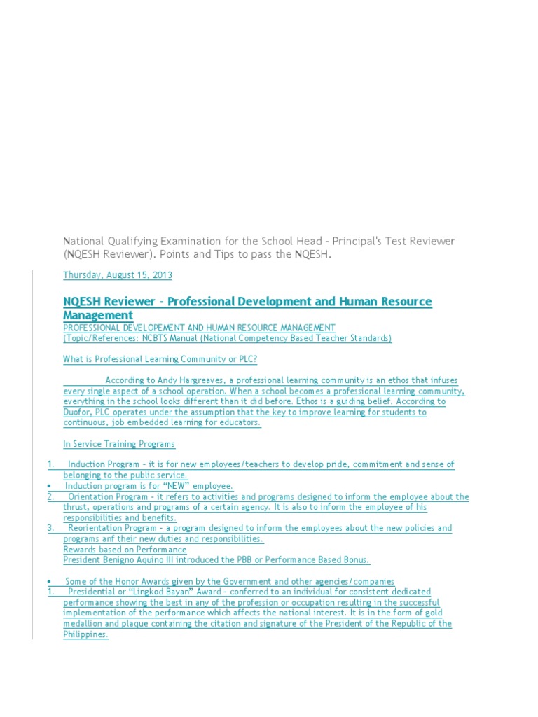 Principal Test Review | PDF | Employment | Cognition