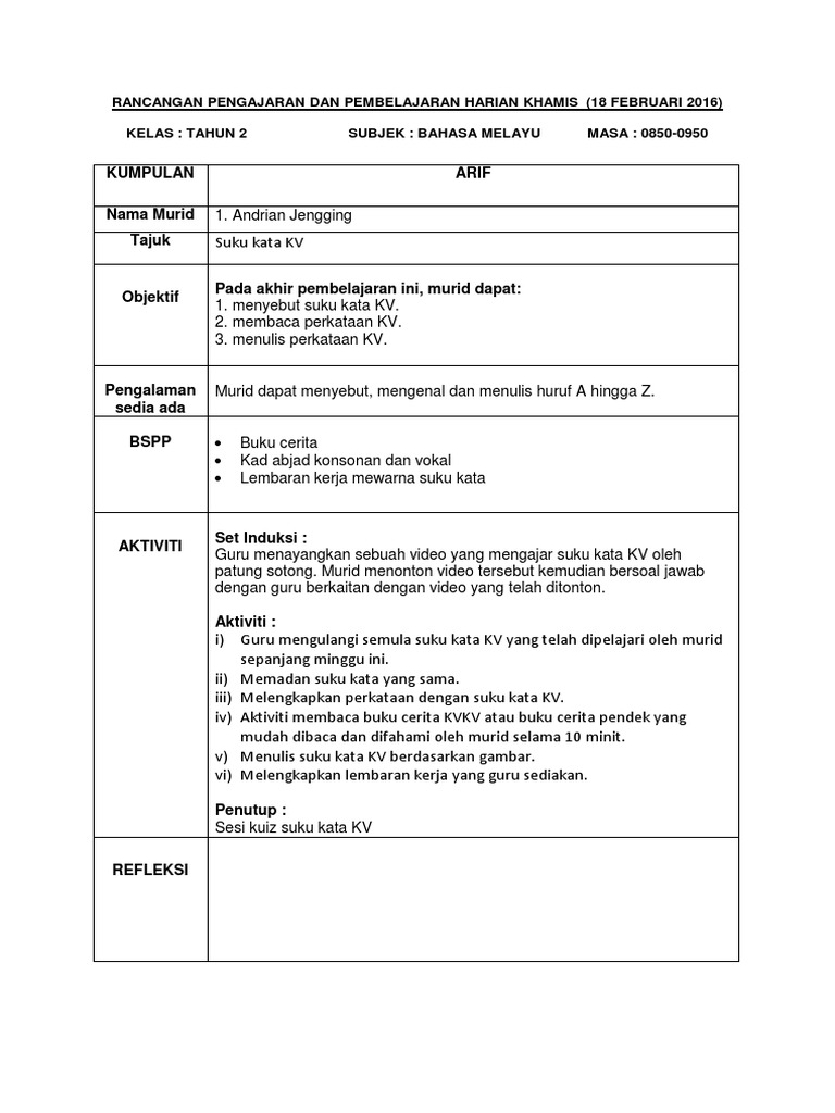 RPH Khamis | PDF | Kajian Bahasa Asing | Metode & Bahan Ajar