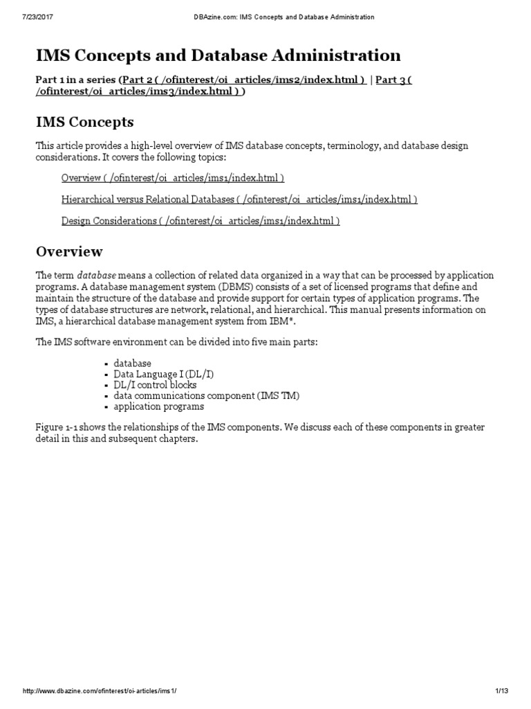 IMS Concepts and Database Administration | PDF | Databases | Relational Database