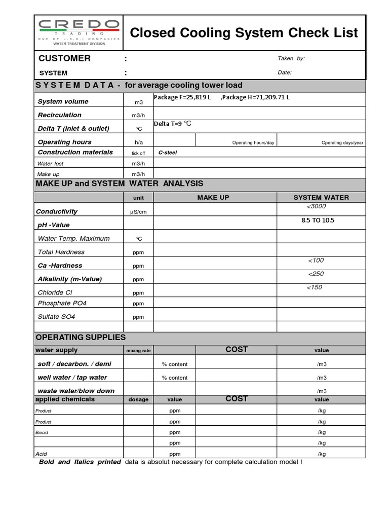 checklist cooling tower | Parts Per Notation | Alkalinity