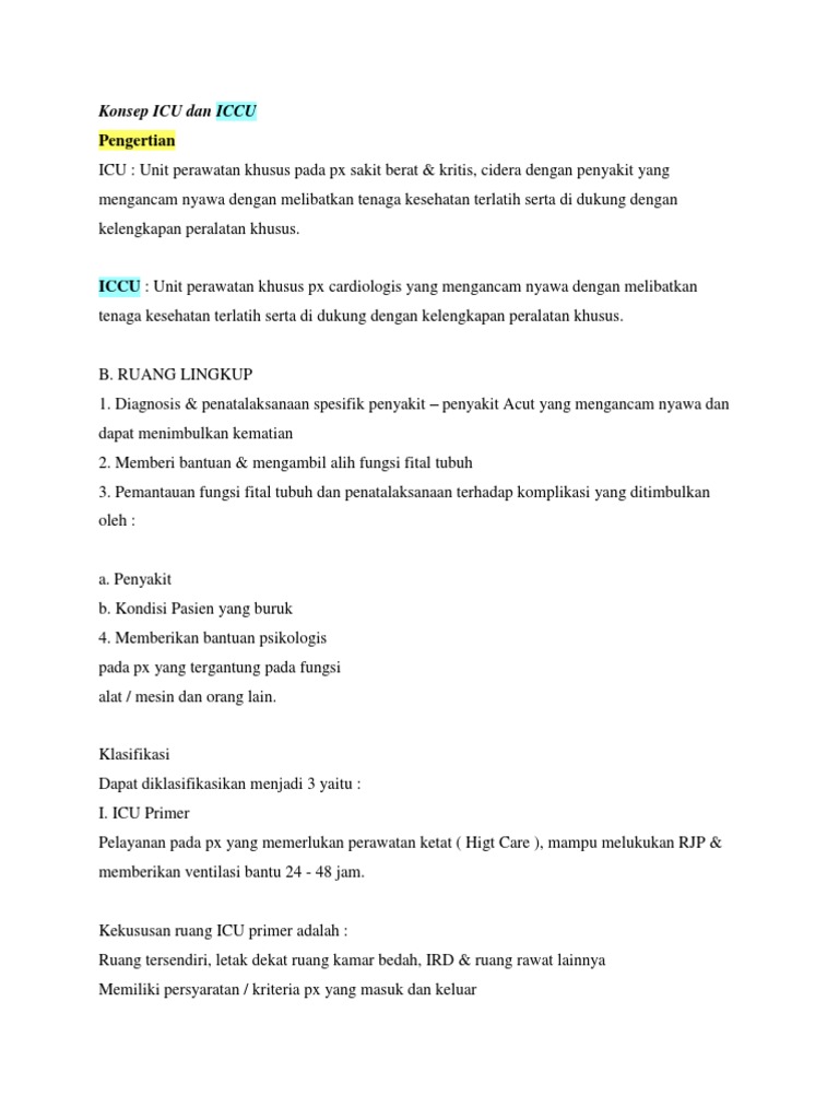Konsep ICU Dan ICCU | PDF