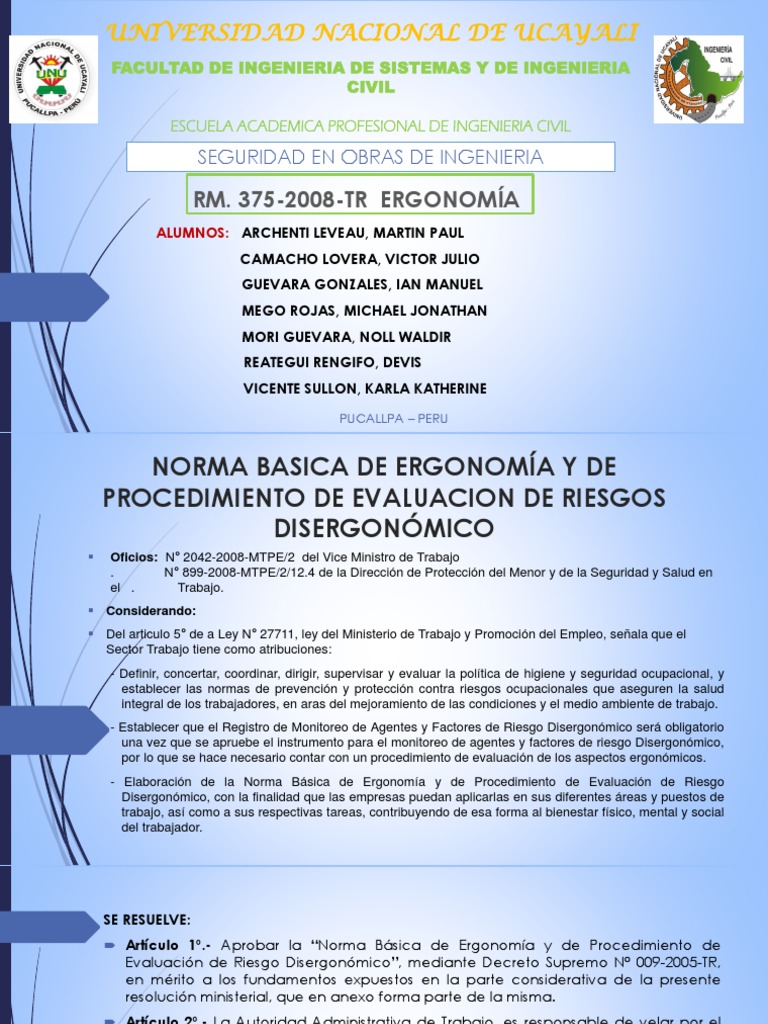 Rm. 375-2008-Tr Ergonomía | PDF | Factores humanos y ergonomía | Science