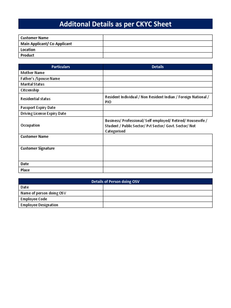 Additonal Details As Per CKYC Sheet | PDF | Career & Growth