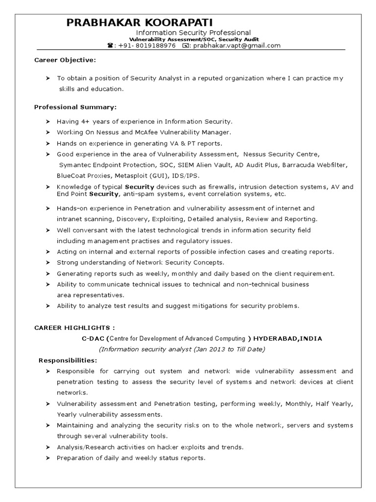 Prabhakar Koorapati: Career Objective | Download Free PDF | Penetration ...
