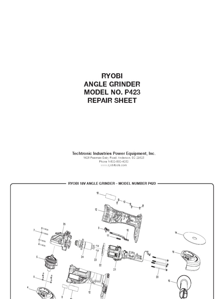 Ryobi Angle Grinder Repair Guide | PDF | Screw | Switch