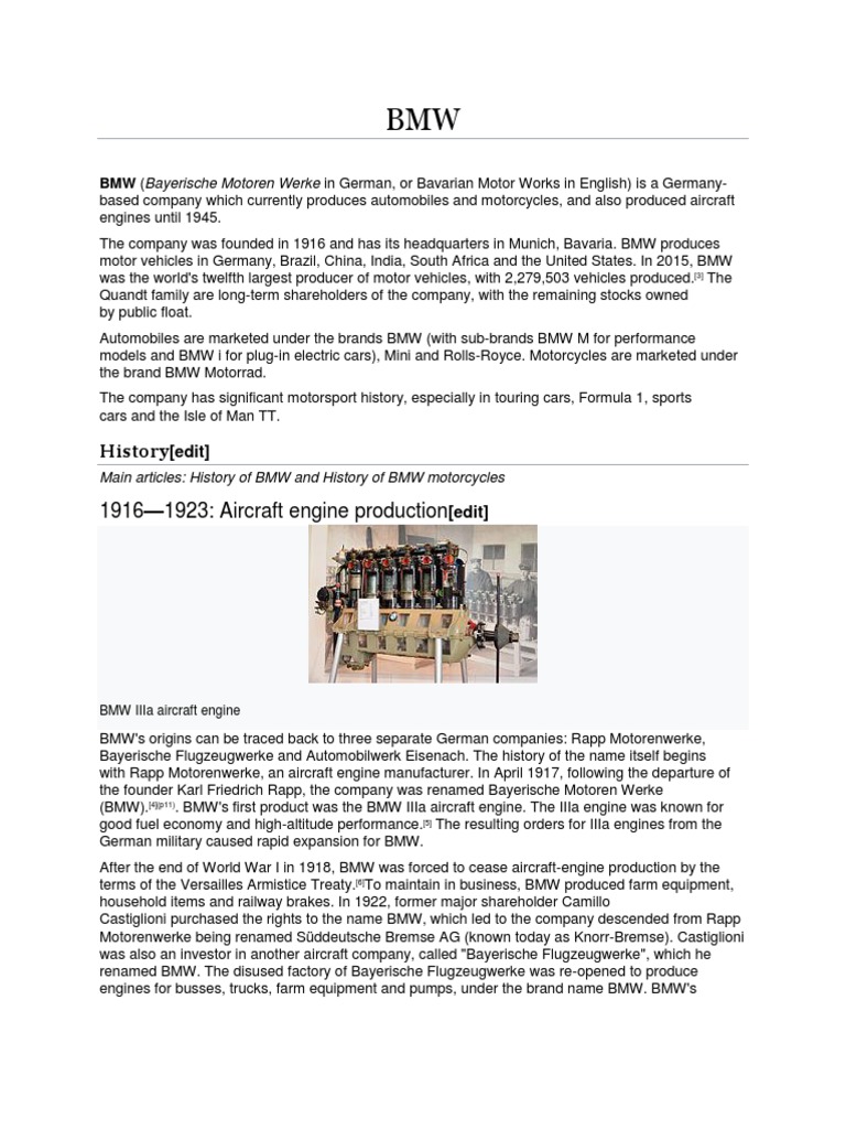 The History of BMW: From Aircraft Engines to Global Automaker | PDF ...