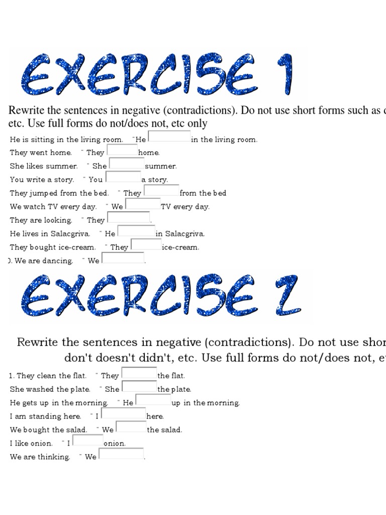 Rewrite The Sentences in Negative | PDF