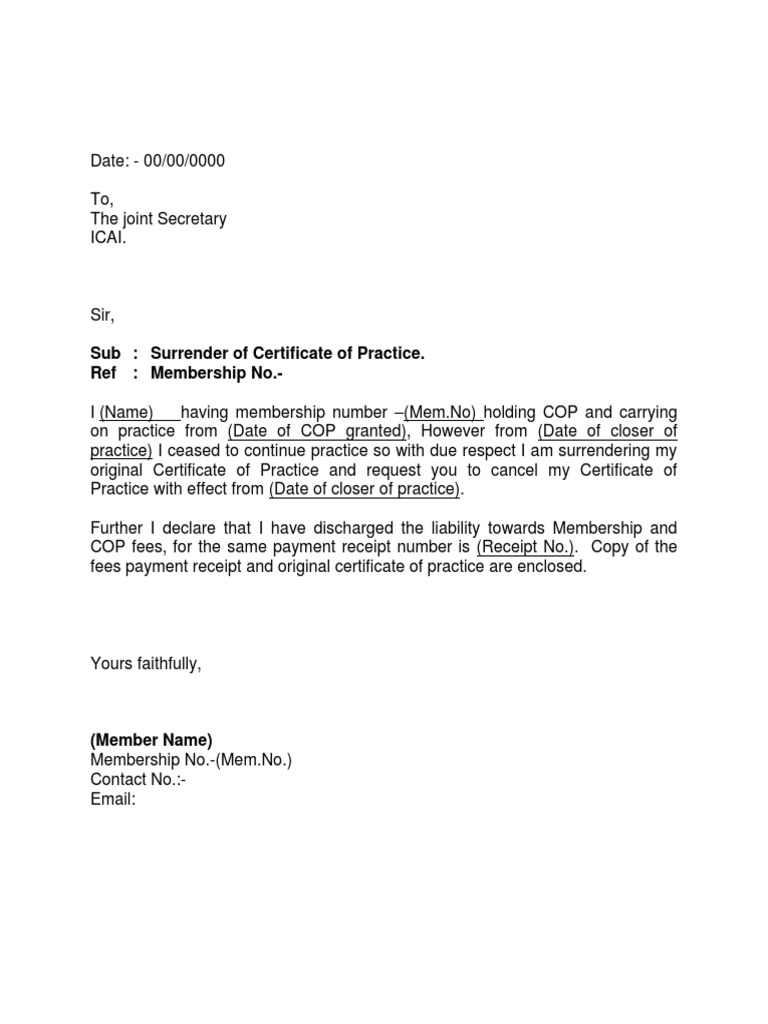 COP Surrender Letter Format | PDF | Government | Business