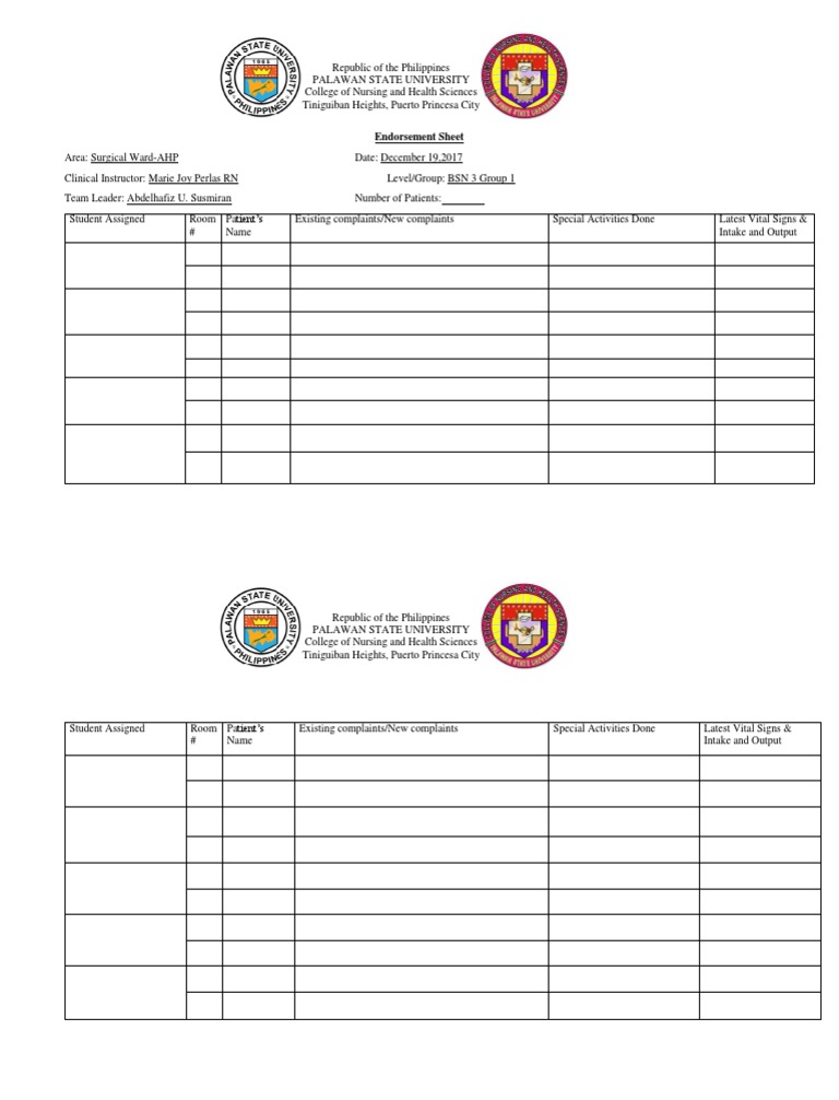 Endorsement Sheet | PDF | Nursing | Medicine
