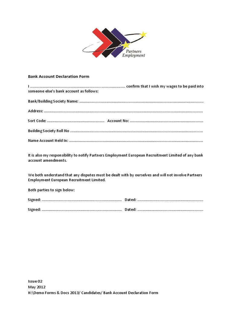 Bank Account Declaration Form | PDF