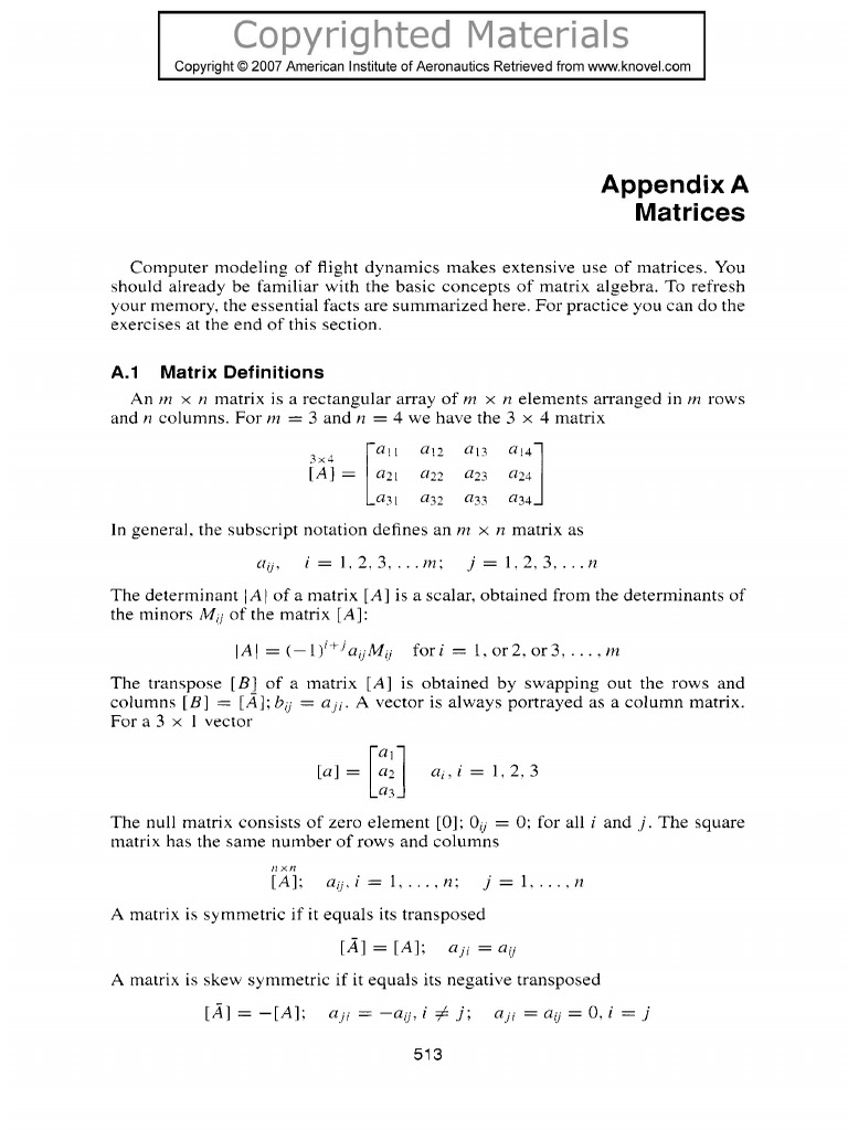 Appendix Matrices: A.L Matrix Definitions | PDF | Matrix (Mathematics) | Eigenvalues And ...