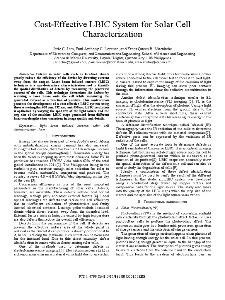 LBIC For Solar Cell Characterization | PDF | Laser | Photovoltaics