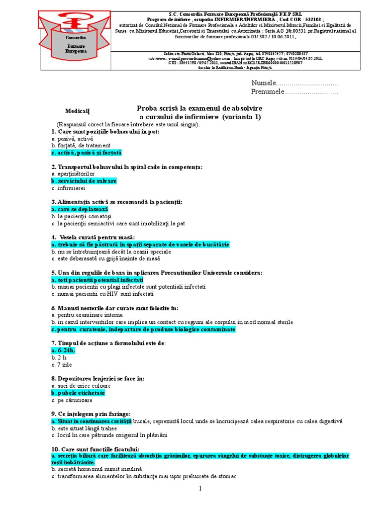Variante Examen Infirmiera | PDF