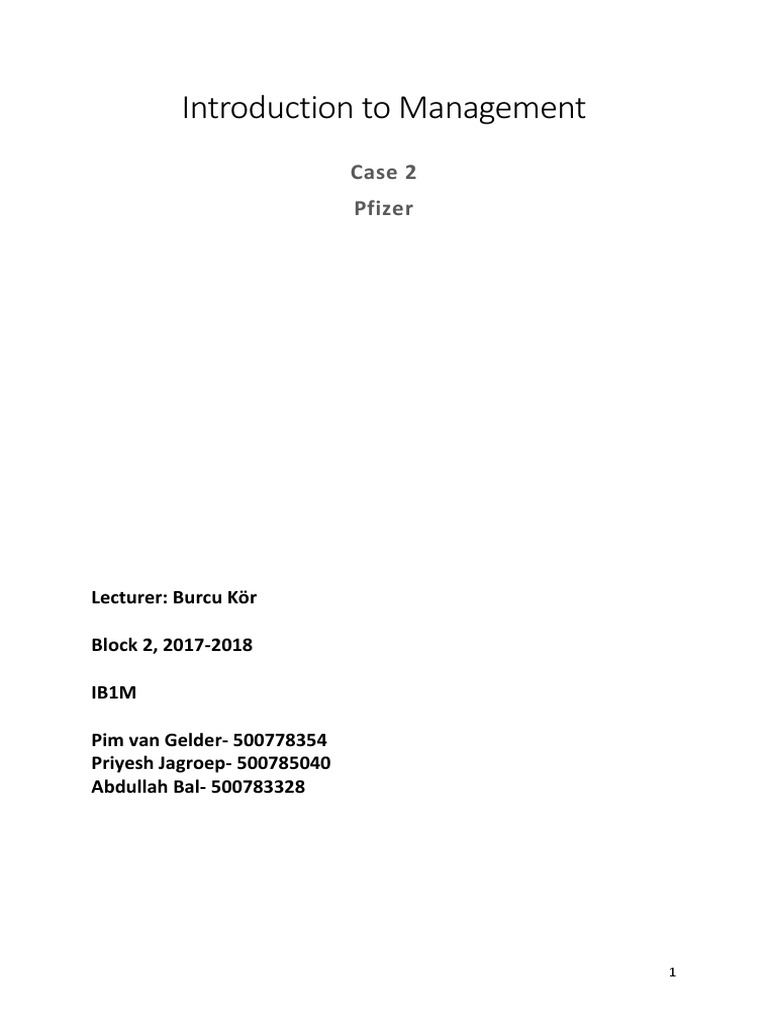 Management Case Study: Pfizer | PDF | Outsourcing | Employment