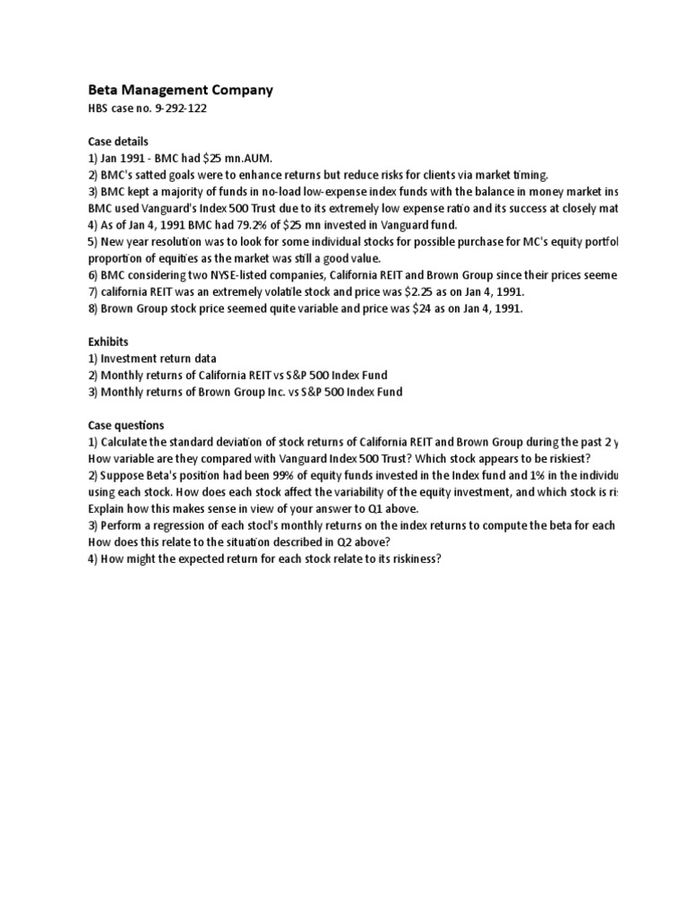 Beta Management Company r2 | PDF | Errors And Residuals | Beta (Finance)