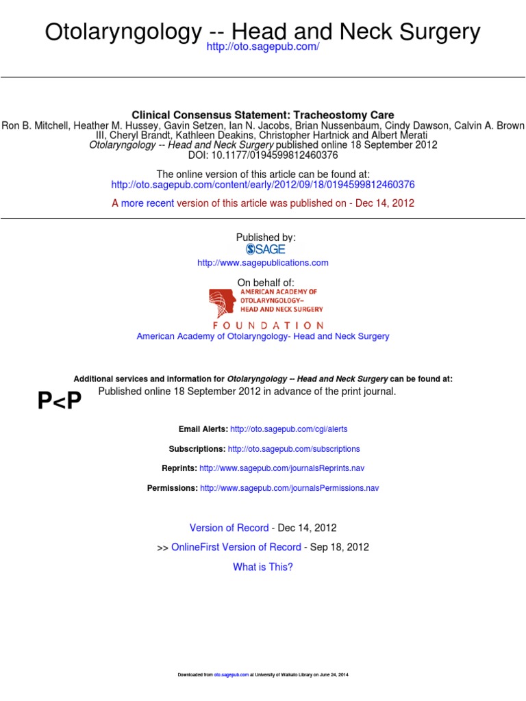 Clinical Consensus Statement - Tracheostomy Care. | PDF | Medicine | Health Care