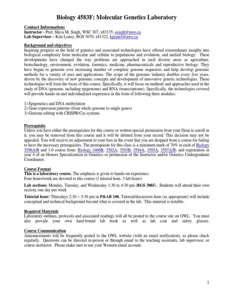 Molecular Genetics Lab Course Overview | PDF | Gel Electrophoresis ...