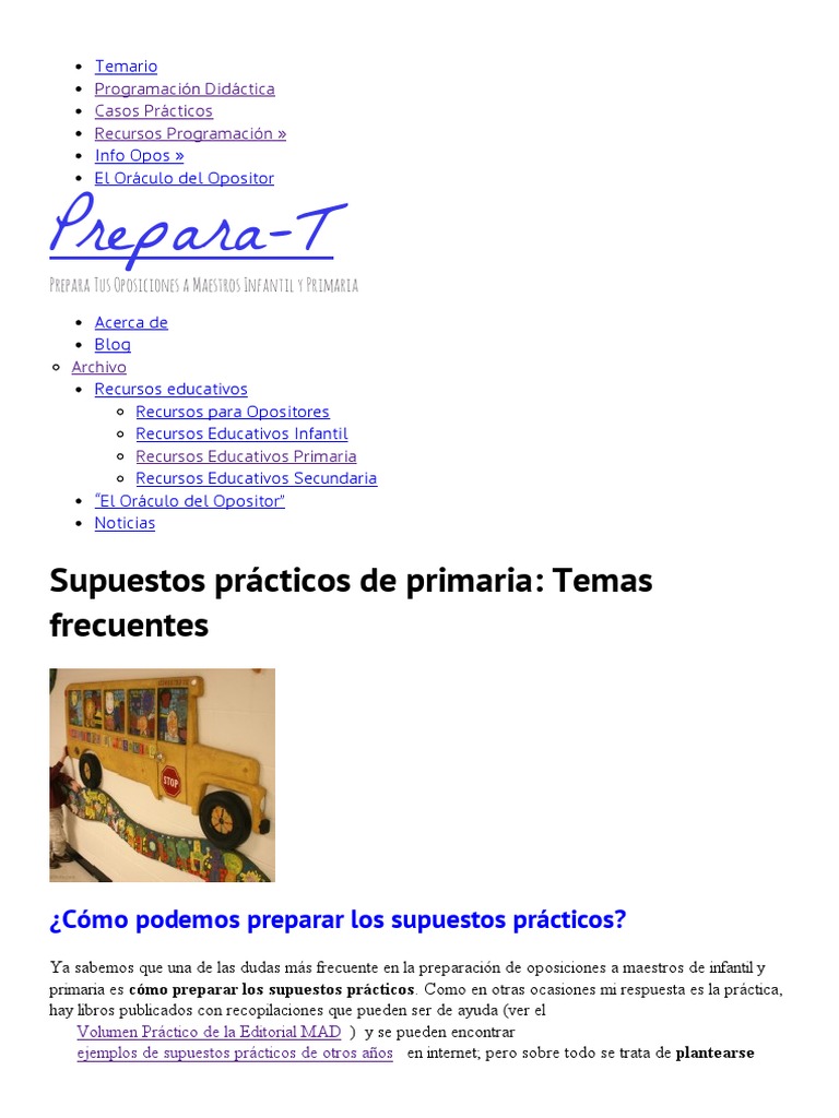 Supuestos Prácticos de Primaria - Temas Frecuentes | PDF | Educación ...