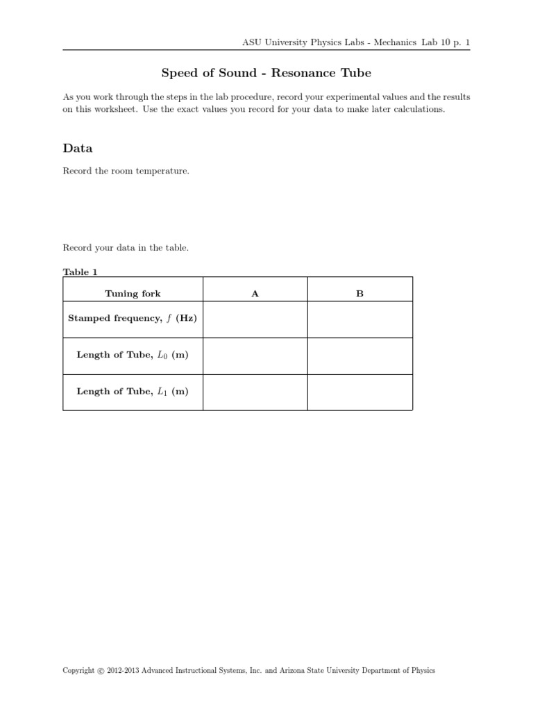 Speed of Sound - Resonance Tube | PDF | Teaching Methods & Materials ...