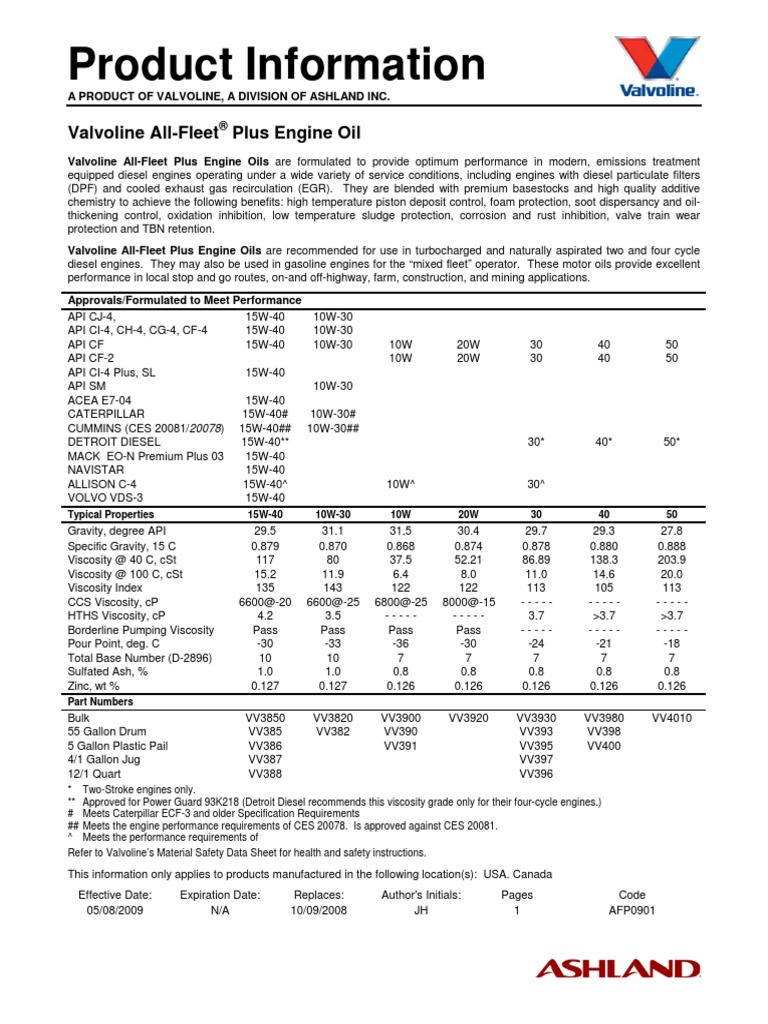 Valvoline All Fleet Plus PDF | PDF | Motor Oil | Engines
