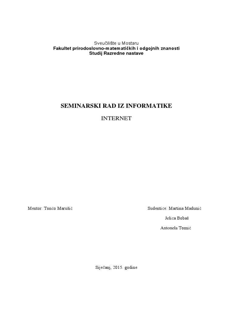 Informatika Seminarski Rad | PDF