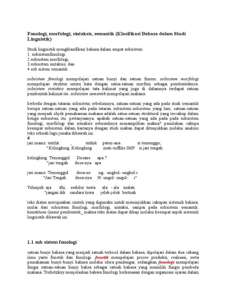 Fonologi, Morfologi, Sintaksis, Semantic | PDF