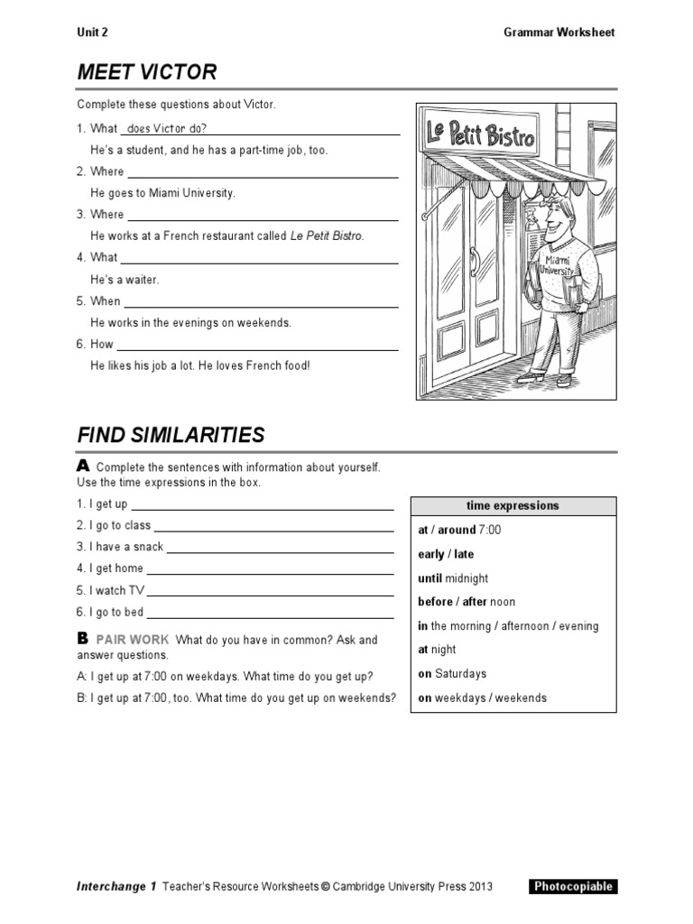 Interchange4thEd Level1 Unit02 Grammar Worksheet | PDF