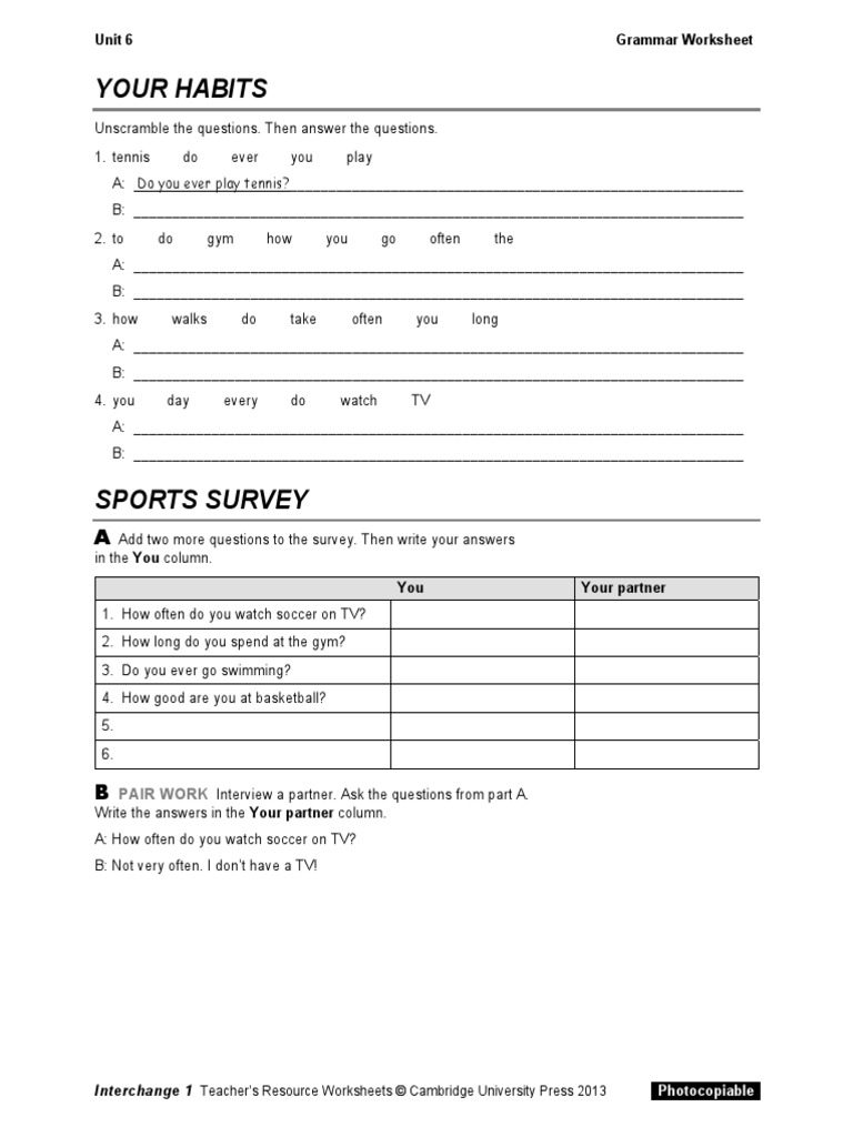 Interchange4thEd Level1 Unit06 Grammar Worksheet | PDF | Career & Growth