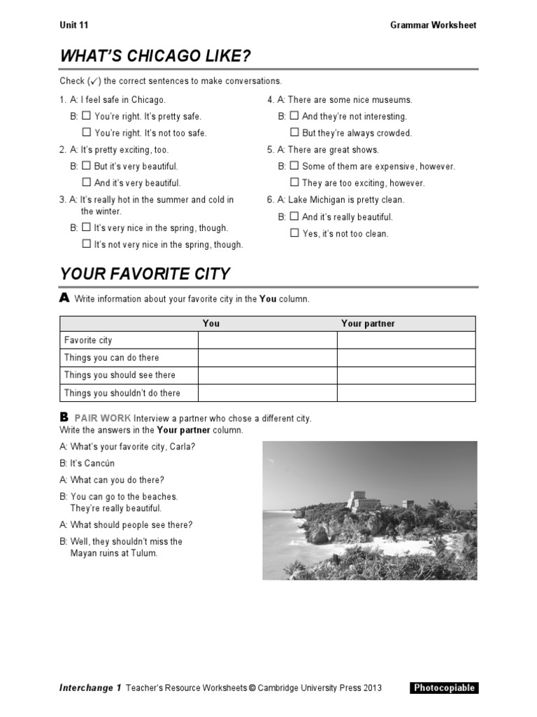 Interchange4thEd Level1 Unit11 Grammar Worksheet | PDF