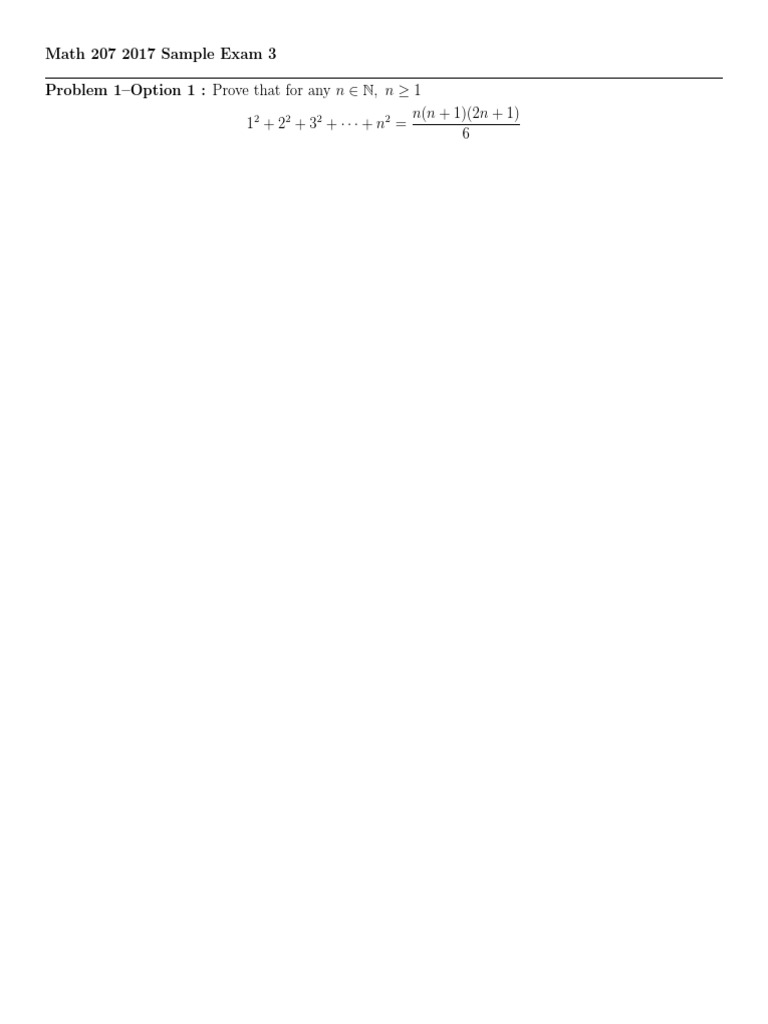 Math 207 2017 Sample Exam 3 Problem 1-Option 1: Prove That For Any N N ...