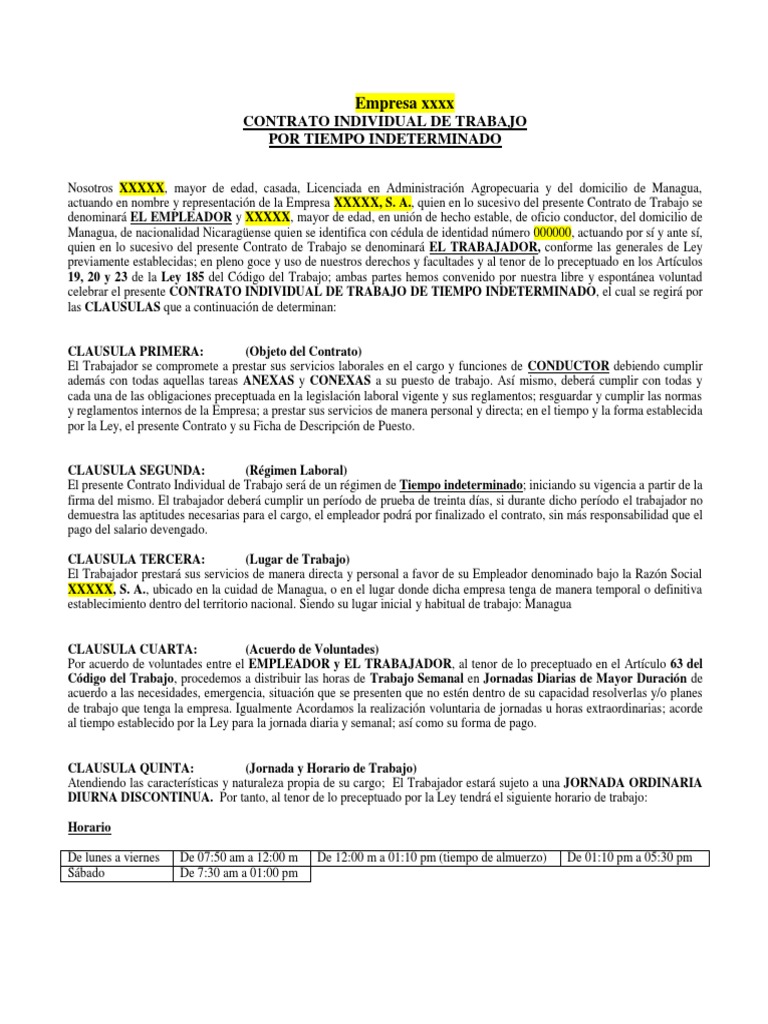 8 Contrato Indeterminado Formato | Derecho laboral | Salario