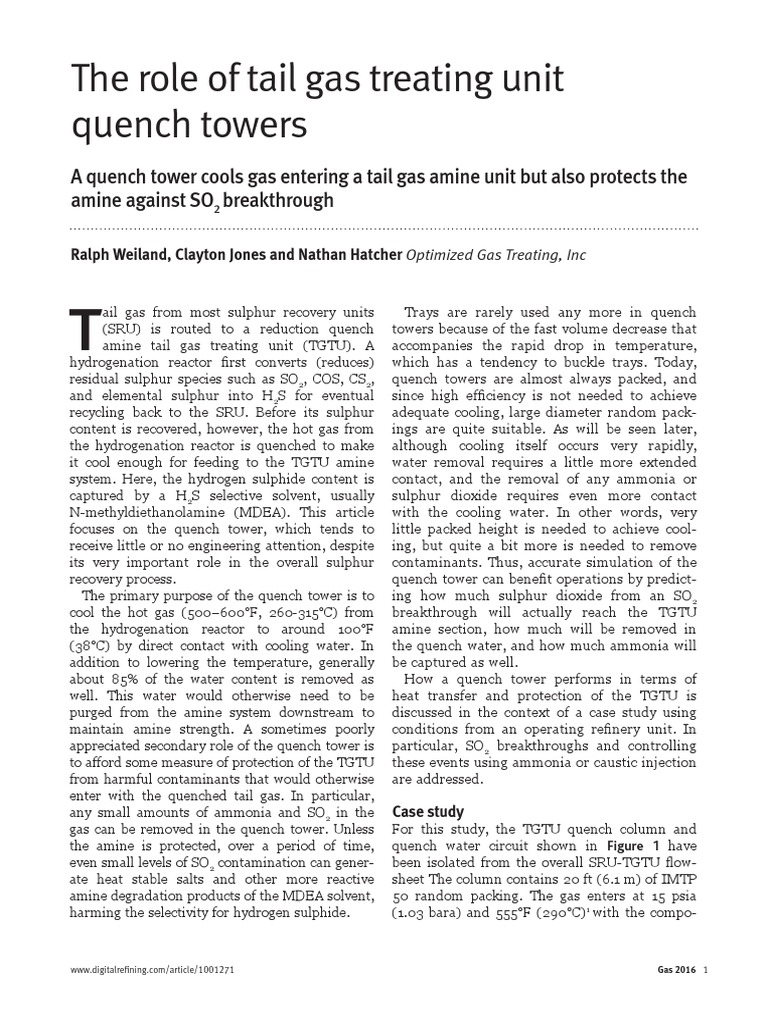 Importance of Quench Towers in TGTUs | PDF | Sulfur Dioxide | Amine