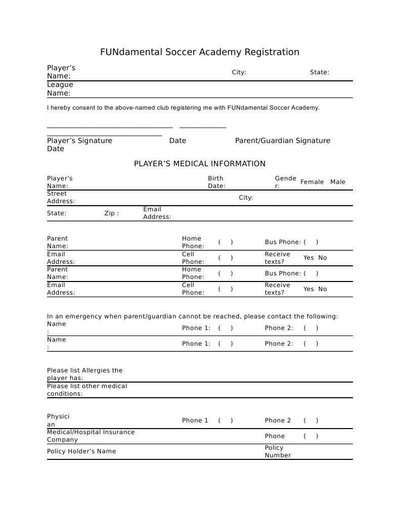 Soccer Registration Form | PDF | Health Sciences | Medicine