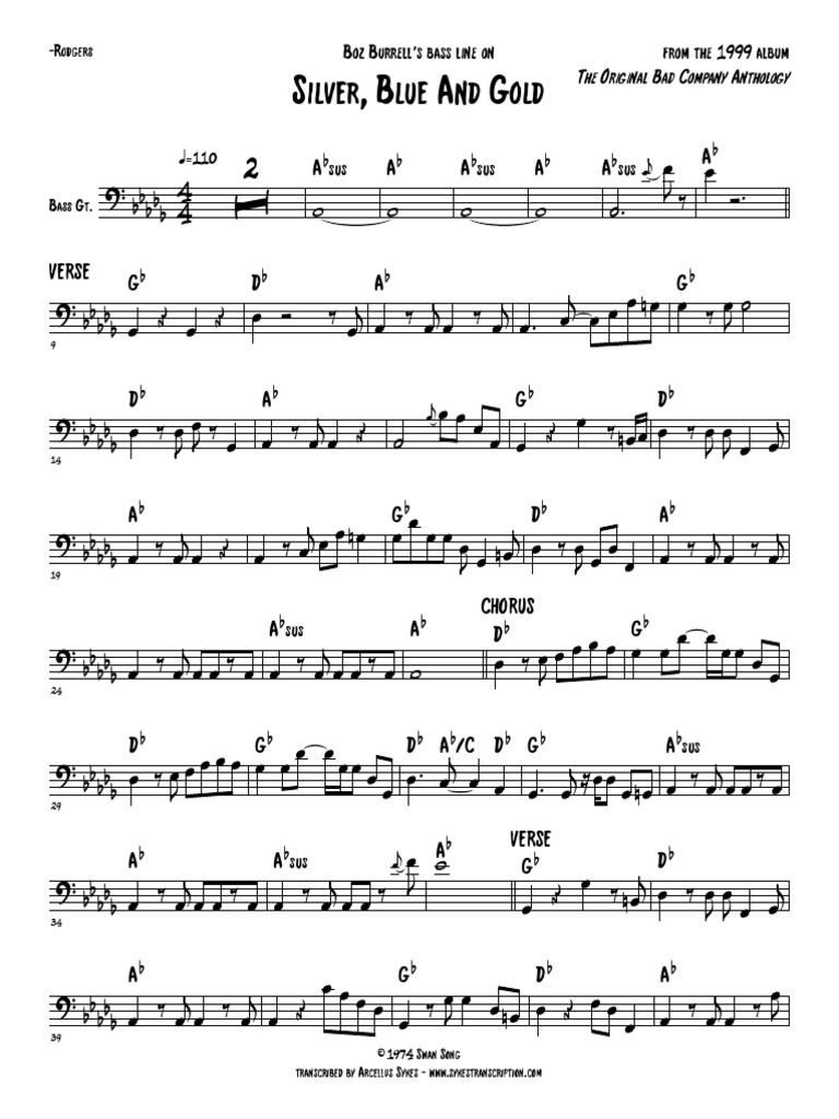 Bad Company - Silver Blue and Gold (Bass Transcription) | PDF | Songs ...