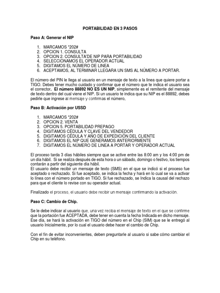 Portabilidad en 3 Pasos | PDF