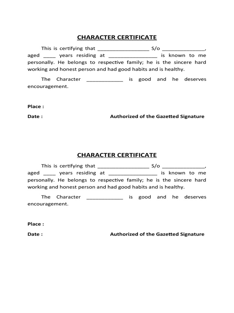 Character Certificate Template | PDF | Wellness | Lifestyle