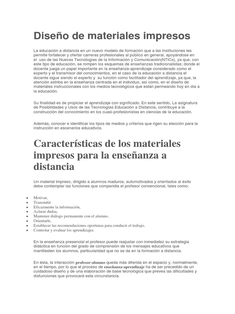 Diseño de Materiales Impresos | PDF | Educación a distancia | Aprendizaje