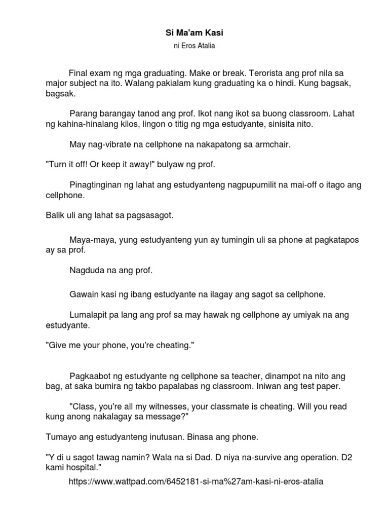 PANITIKAN SA KASALUKUYAN - Si Maam Kasi - Eros Atalia - Kontemporaryo | PDF