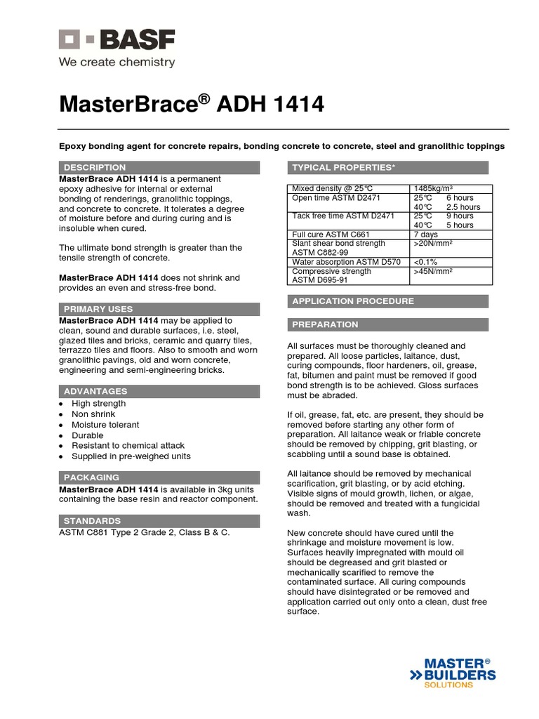 Basf Masterbrace Adh 1414 Tds | PDF | Concrete | Building Engineering