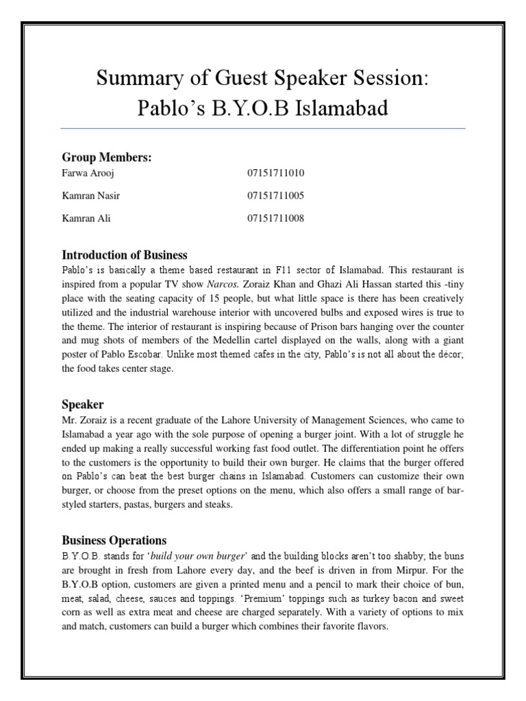 Report on Guest Speaker Session (Pablo) | Hamburgers | Restaurants ...