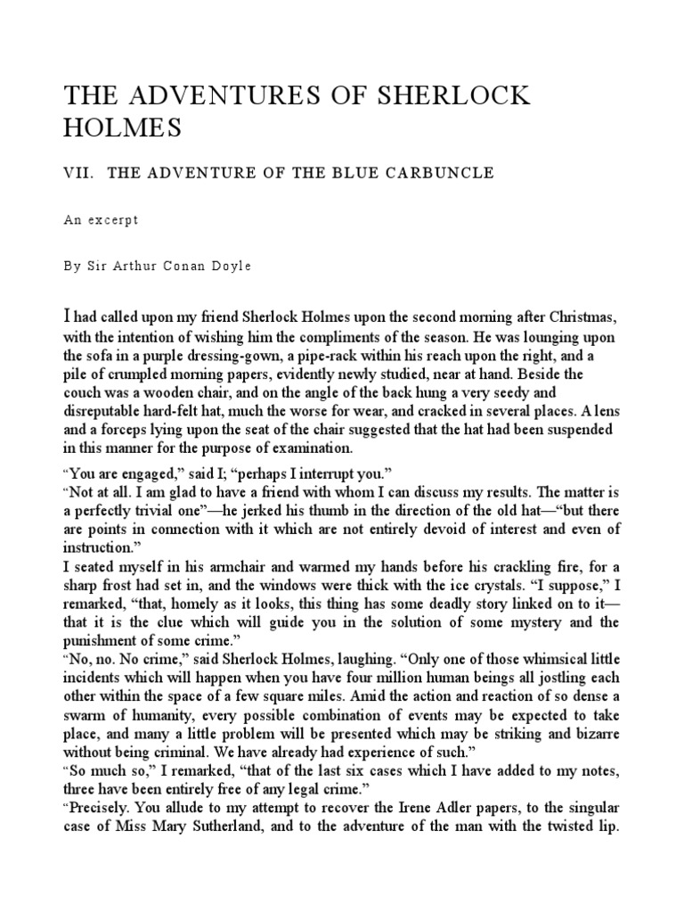 The Adventures of Sherlock Holmes by Sir Arthur Conan Doyle (An Excerpt ...