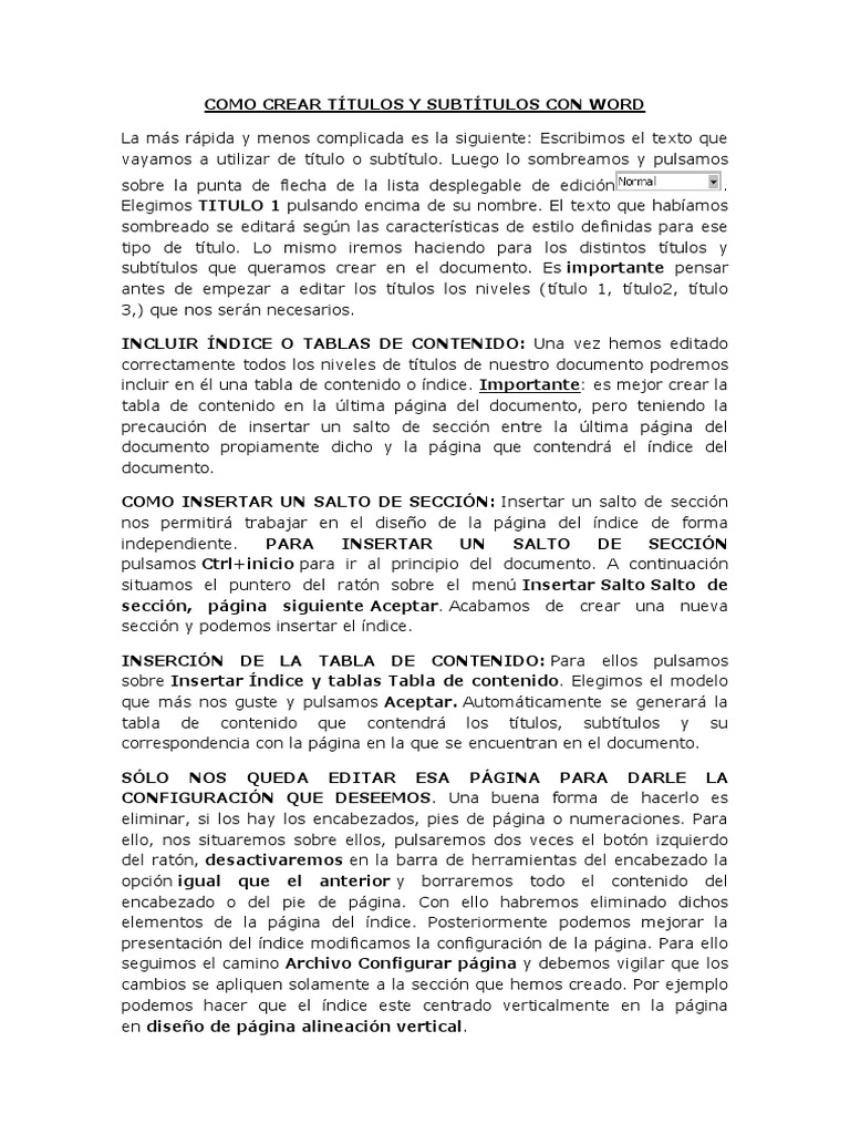 Como Crear Títulos Y Subtítulos Con Word (El Mejor) | PDF | Informática ...