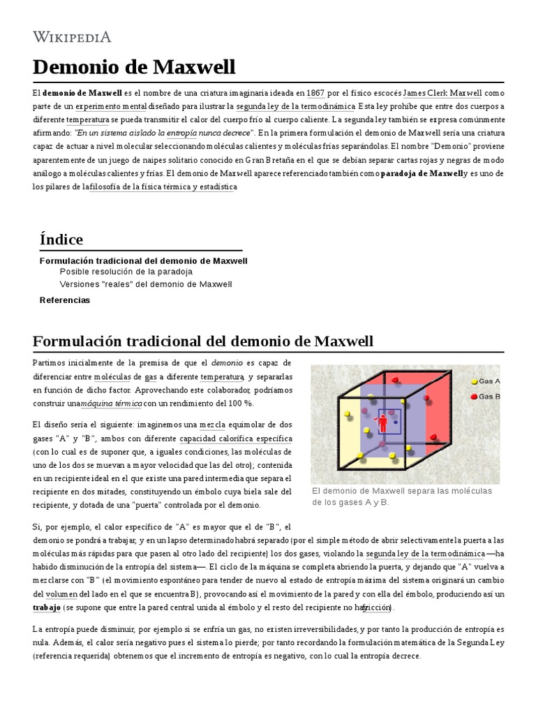 Demonio de Maxwell | PDF | Teoría de sistemas | Mecánica estadística