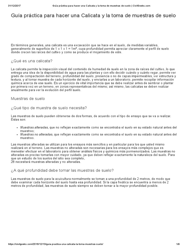 Guía Práctica Para Hacer Una Calicata y La Toma de Muestras de Suelo ...