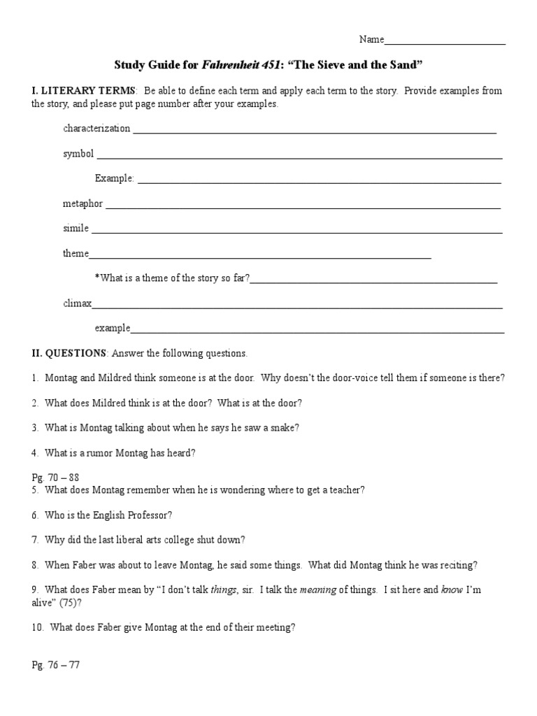 Study Guide: Fahrenheit 451 Part 2 | PDF