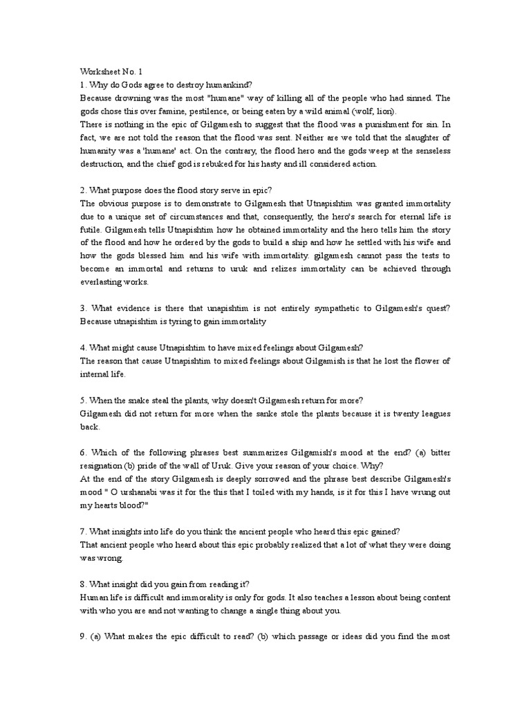 World Literature Worksheet Answers | PDF | God In Islam | Epic Of Gilgamesh